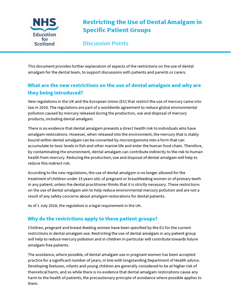 Scdep Amalgam Guidelines | PDF | Dentistry | Mercury (Element)