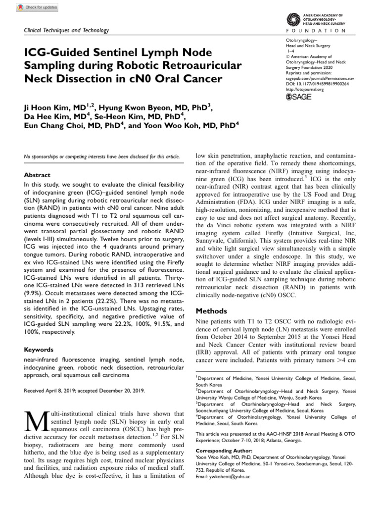 ICG-Guided Sentinel Lymph Node Sampling During Robotic Retroauricular ...