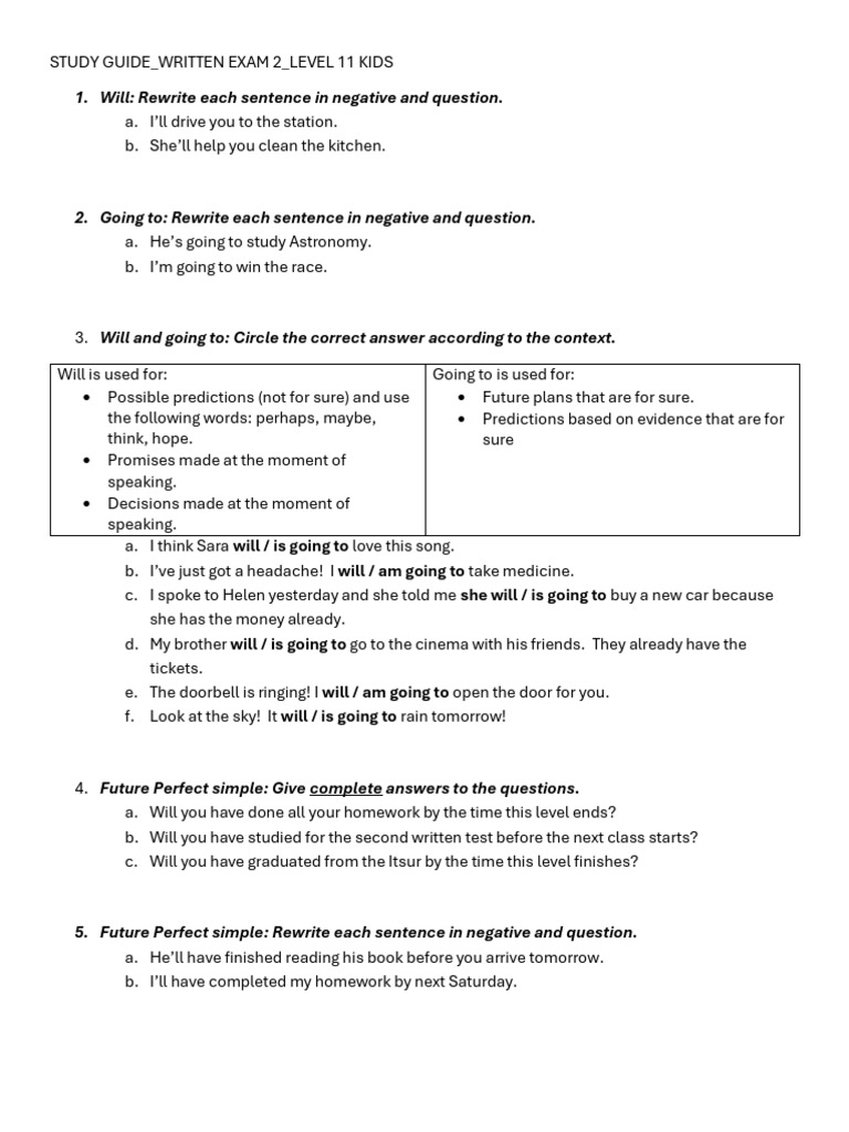 Study Guide - Written Exam 2 - Level 11 Kids | PDF | Language Arts ...