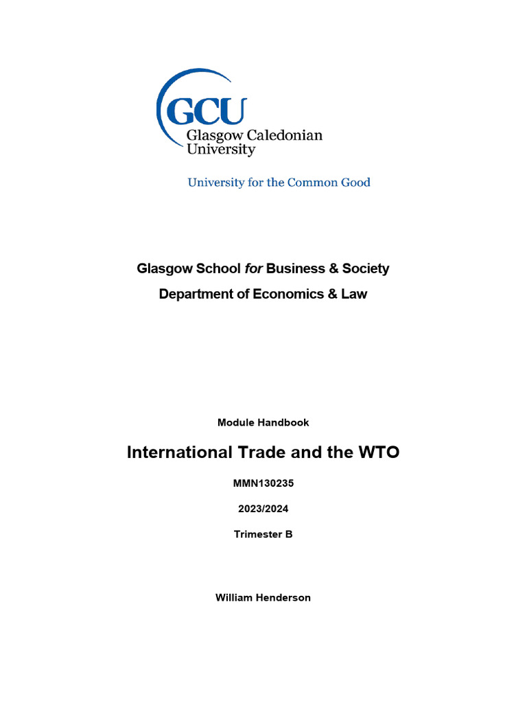 MMN130235 WTO Law Module Handbook 2023-2024 | PDF | World Trade ...