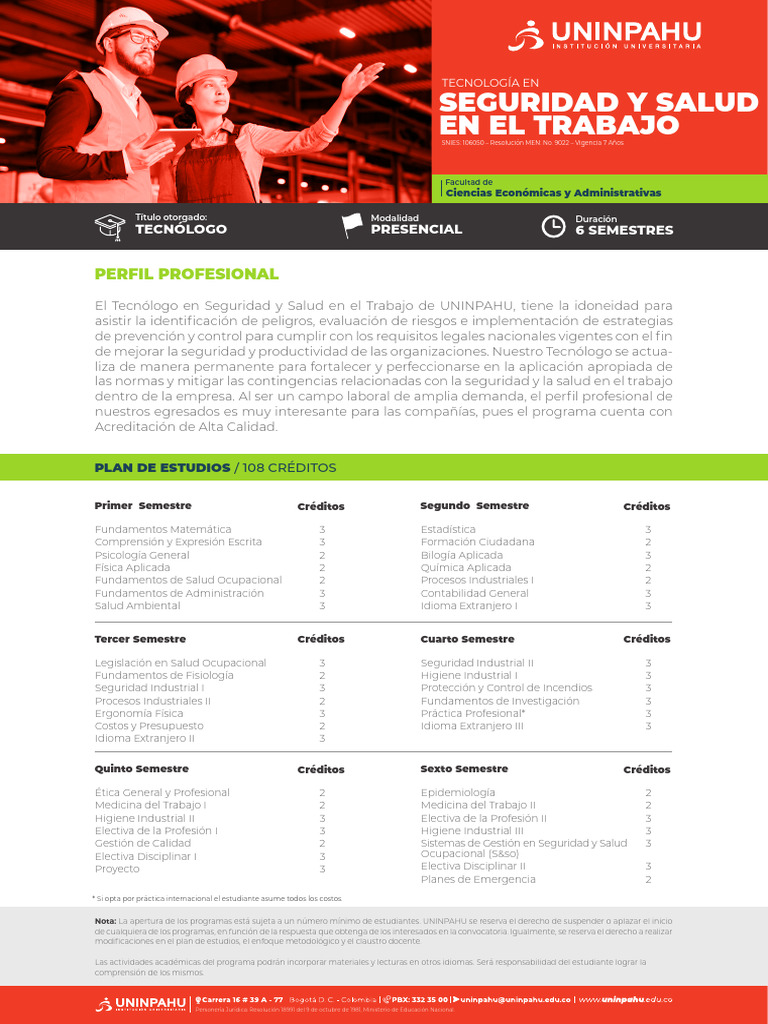 plan de estudio | Descargar gratis PDF | Higiene Ocupacional | Seguridad y salud ocupacional