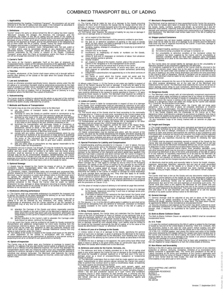 Reverso BL SACO | Download Free PDF | Bill Of Lading | Cargo