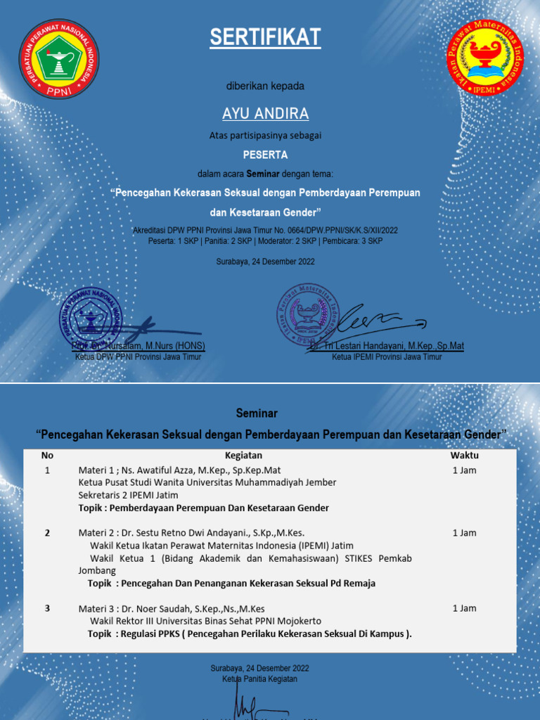 Sertifikat - AYU ANDIRA | PDF | Kesehatan Holistik | Sains & Matematika