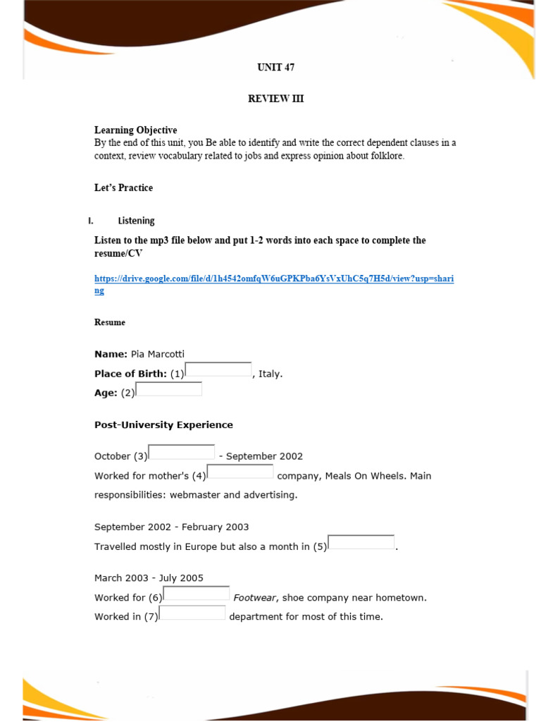 Unit 47 Pdf Vocabulary Linguistics