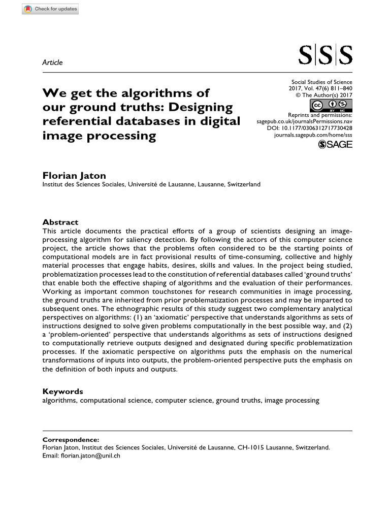 Jaton 2017 We Get The Algorithms of Our Ground Truths Designing Referential Databases in Digital ...