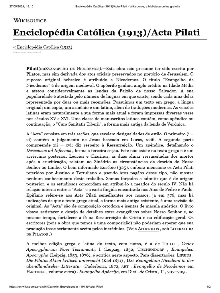 Acta Pilati na Enciclopédia Católica | PDF | Ciências Sociais ...