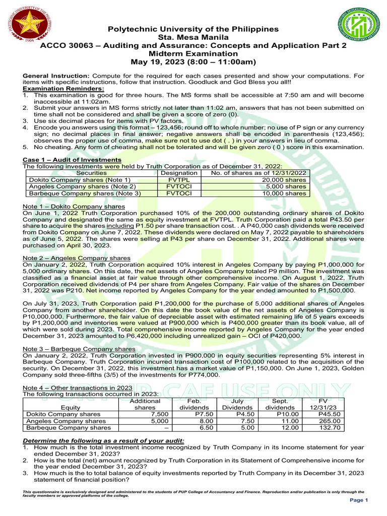AACA2 Midterm Q | Download Free PDF | Debits And Credits | Book Value