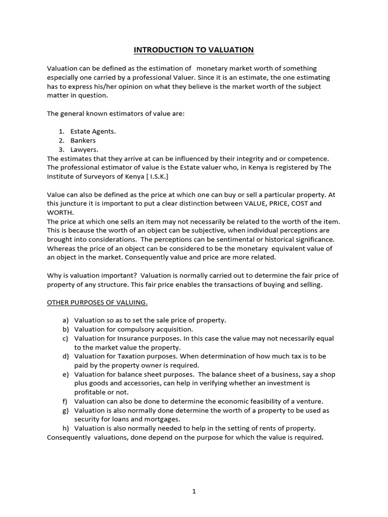 Introduction To Valuation | PDF | Real Estate Appraisal | Valuation ...