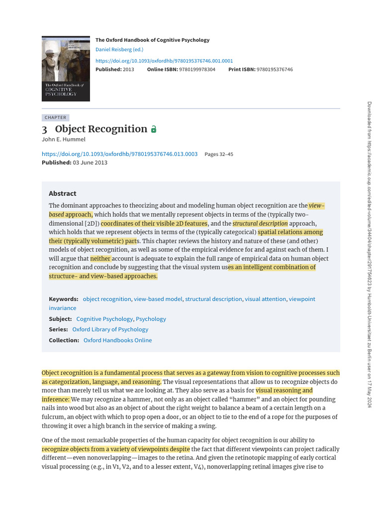 3 object recognition | Download Free PDF | Visual Cortex | 3 D Computer Graphics