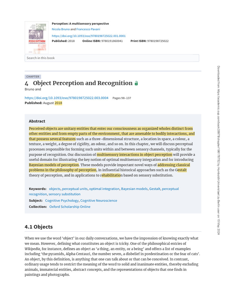 4 Object Perception and Recognition | PDF | Perception | Inductive Reasoning