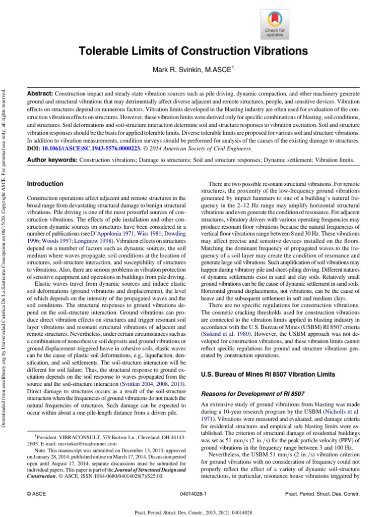 Tolerable Limits of Construction Vibrations | PDF | Resonance | Waves