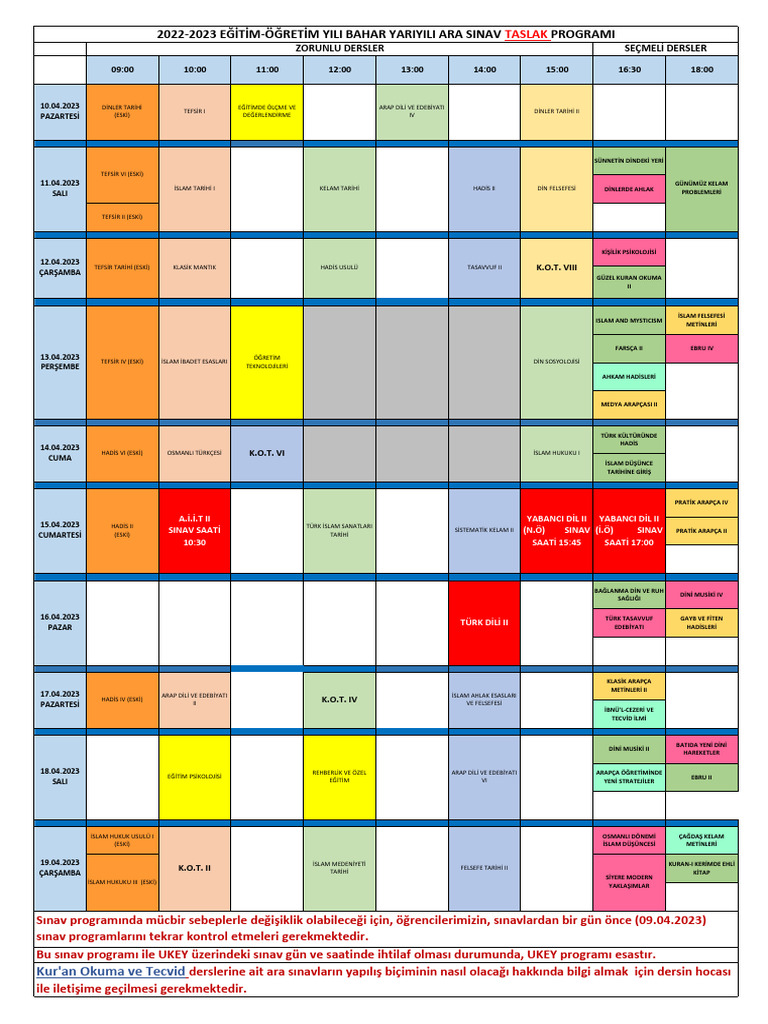 22 23 Bahar Ara Sinav Programi | PDF