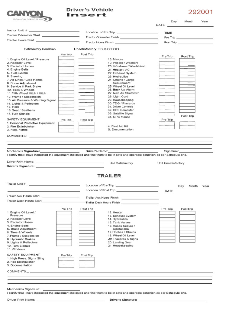 Vehicle Inspection Checklist | PDF | Tractor | Trailer (Vehicle)