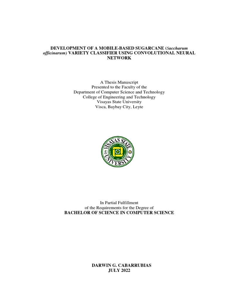 Development Of A Mobile Based Sugarcane Saccharum Officinarum Variety Classifier Using