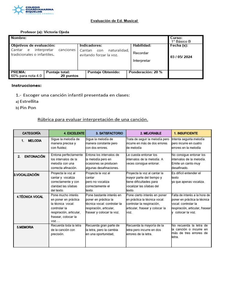 Historia Evaluación de Música | PDF | Melodía | Canciones