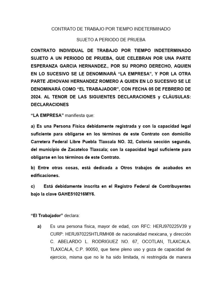 Contrato de Trabajo Por Tiempo Indeterminado A Prueba | PDF | Tiempo de trabajo | Business