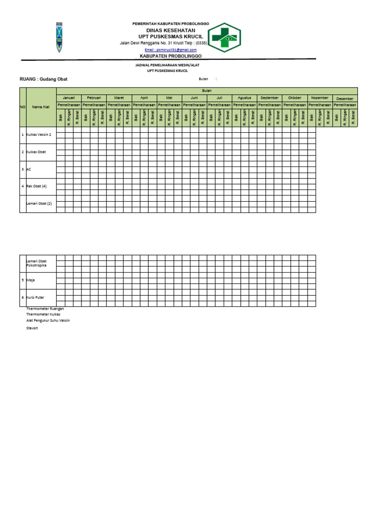 Jadwal Pemeliharaan Per Ruangan Pdf