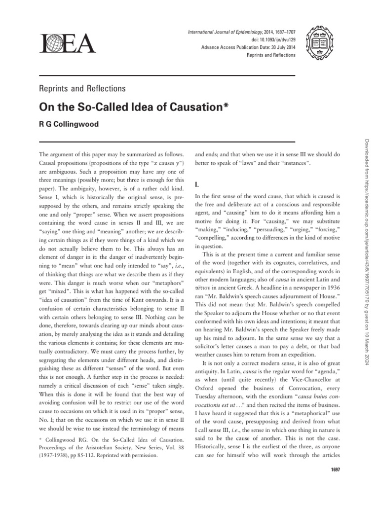 Collingwood R. - 2014 - On The So-Called Idea of Causation | PDF | Causality | Idea