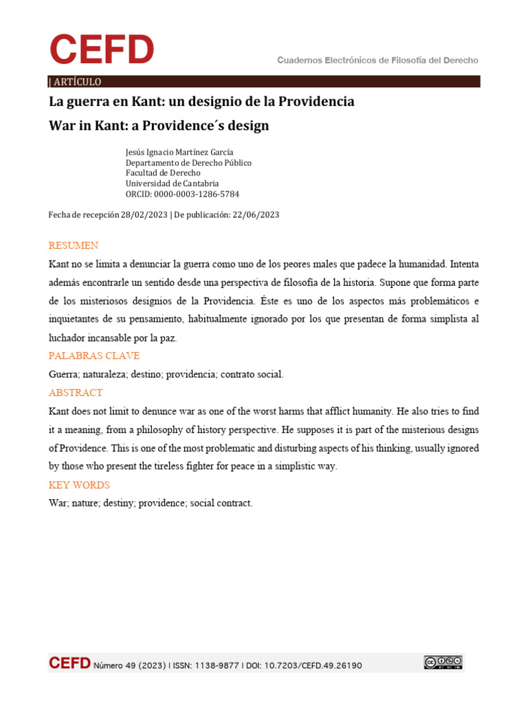La Guerra en Kant Un Designio de La Providencia | PDF | Immanuel Kant ...