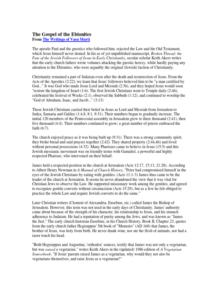 The Gospel of the Ebionites | Download Free PDF | Jesus | Jewish Christian