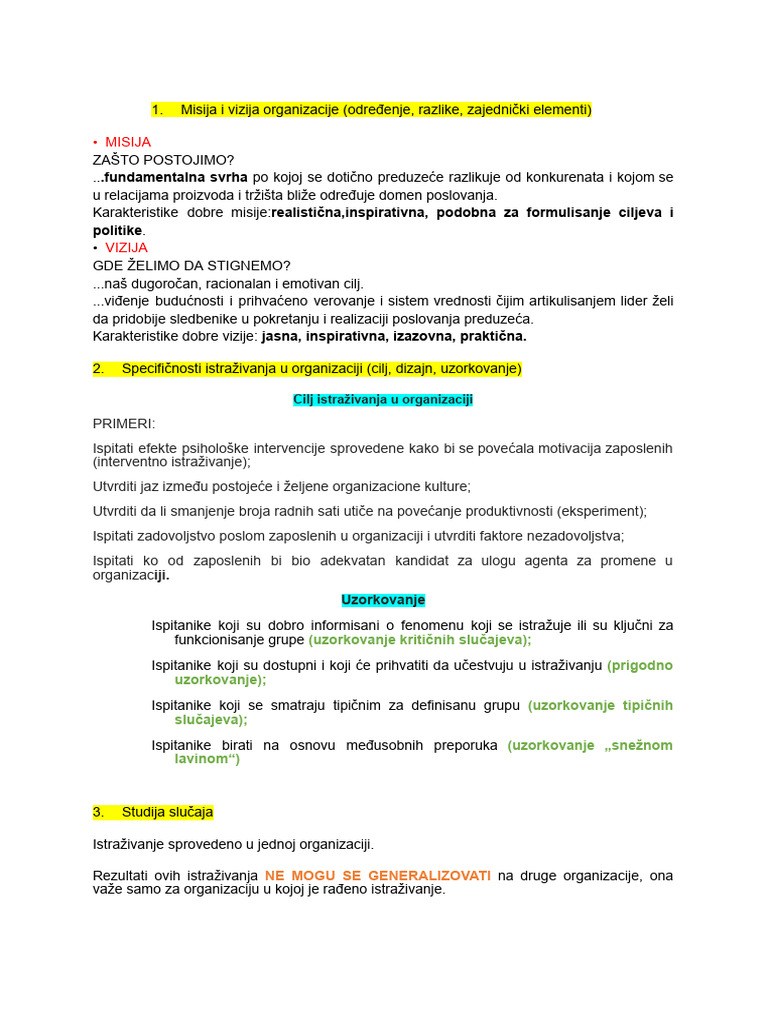 Misija I Vizija Organizacije Skripta | PDF