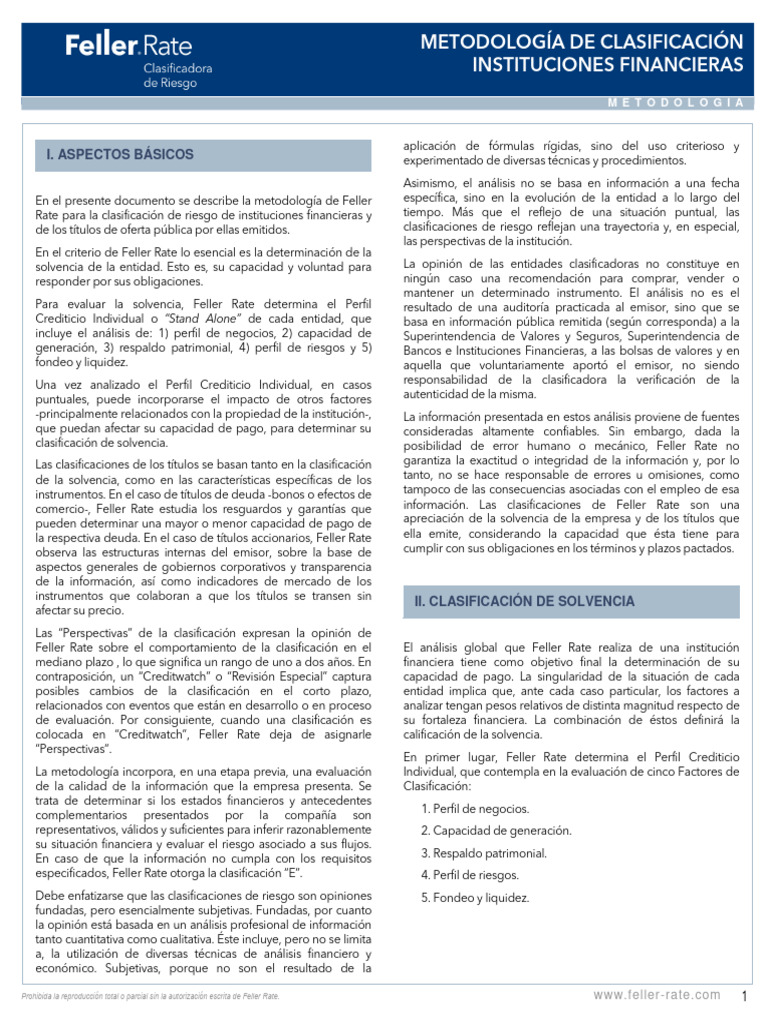 METODOLOGIA FELLER RATE Bancos | PDF | Bancos | Riesgo crediticio
