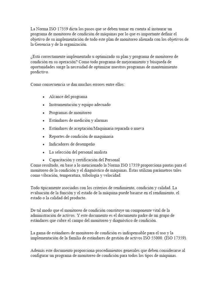 La Norma ISO 17359 dicta los pasos que se deben tomar en cuenta al ...