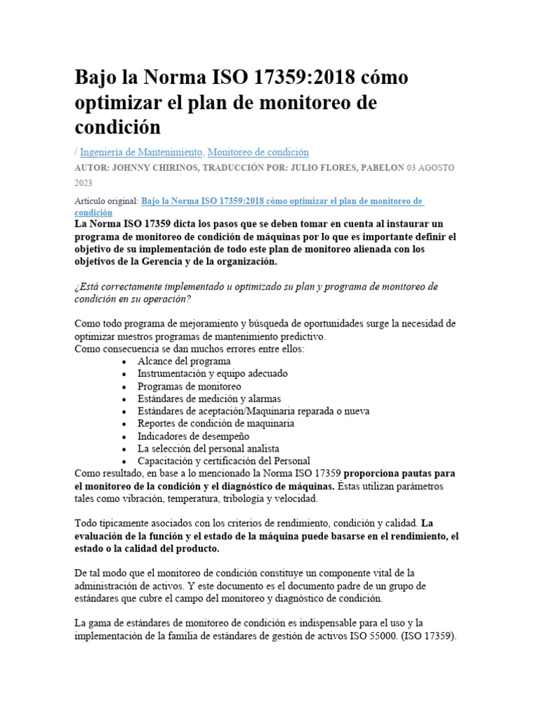 Bajo La Norma ISO 17359 2018 Cómo Optimizar | PDF | Ingeniería de confiabilidad | Medición