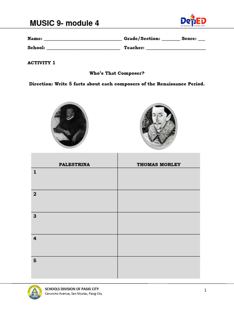 Music 9 - Q1 - DW4 | PDF | Renaissance