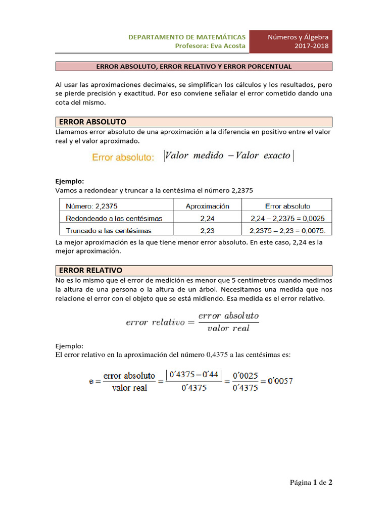Errores en Aproximaciones Matemáticas | PDF | Medición | Exactitud y ...