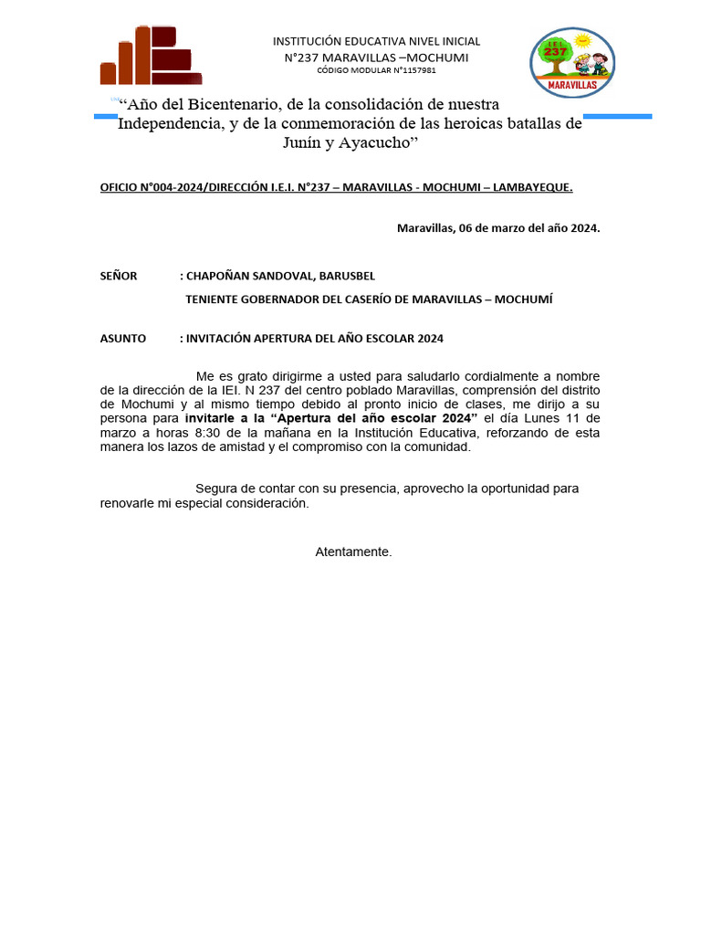 2024 Oficio 004 INVITACION TENIENTE GOBERNADOR APERTURA | PDF 2024 Oficio 004 INVITACION TENIENTE GOBERNADOR APERTURA | PDF
