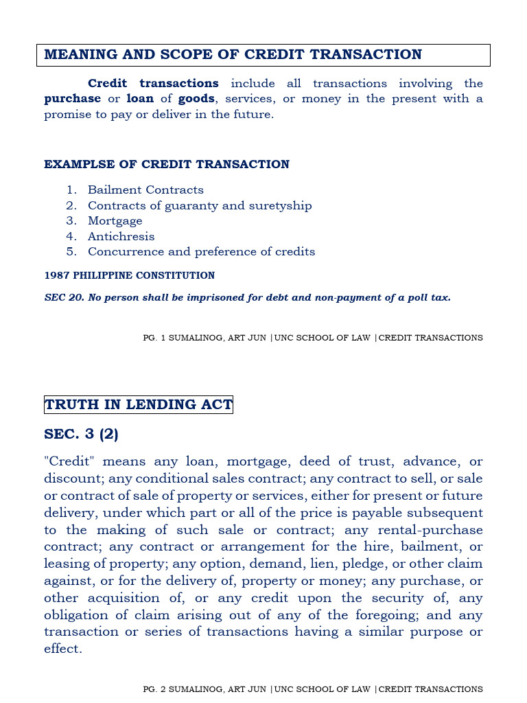 Personal Notes Credit Transaction | PDF | Loans | Interest