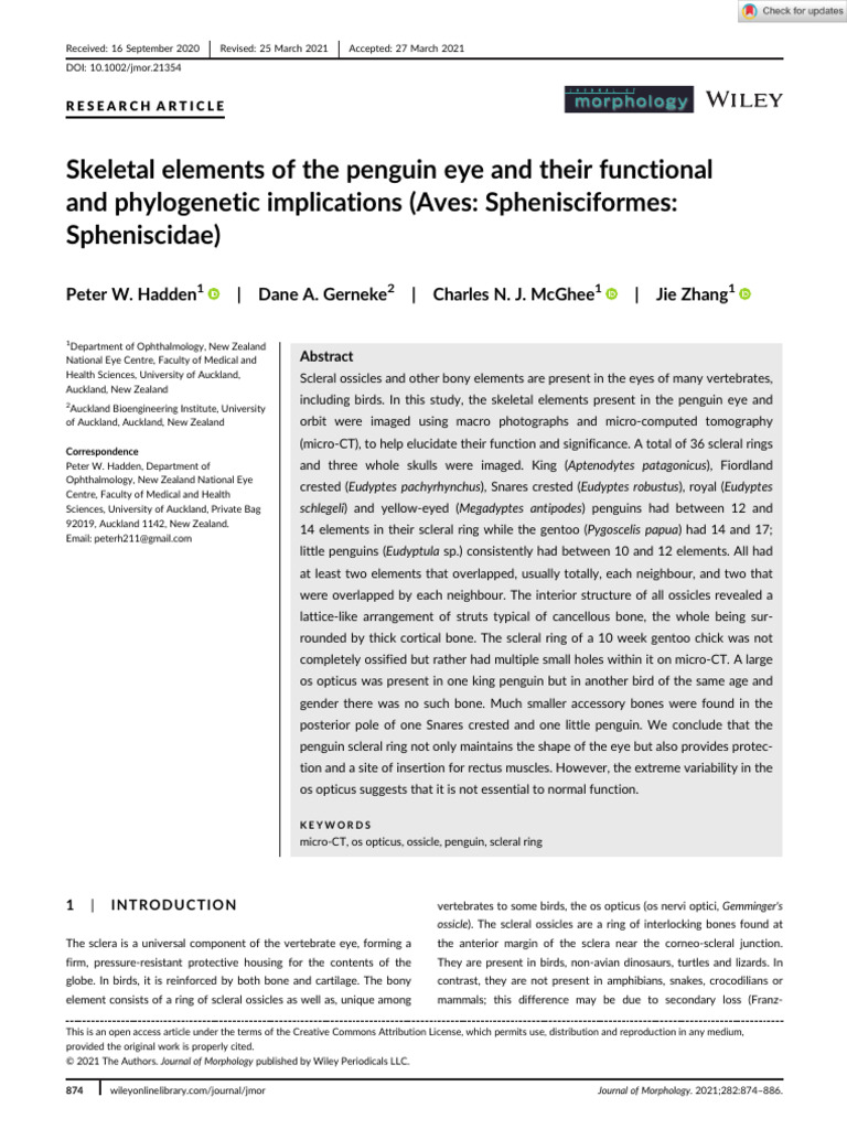 Hadden2021Skeletal Elements of The Penguin Eye and Their Functional and ...