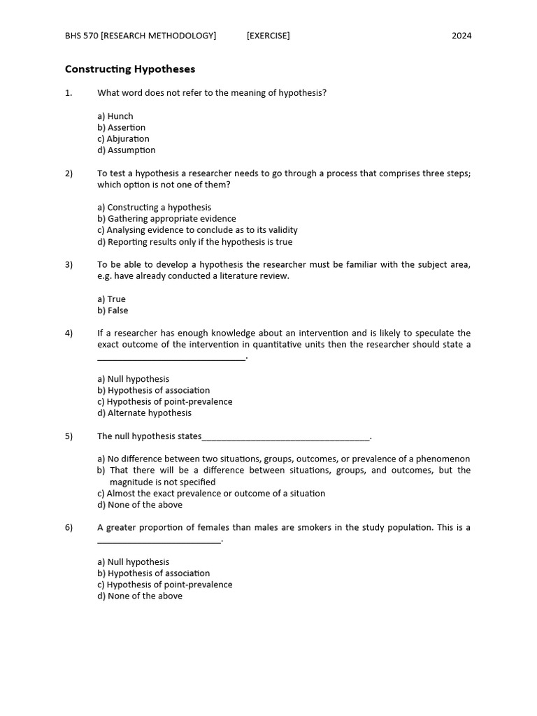 Test Your Knowledge - Constructing Hypothesis | PDF | Hypothesis | Null ...