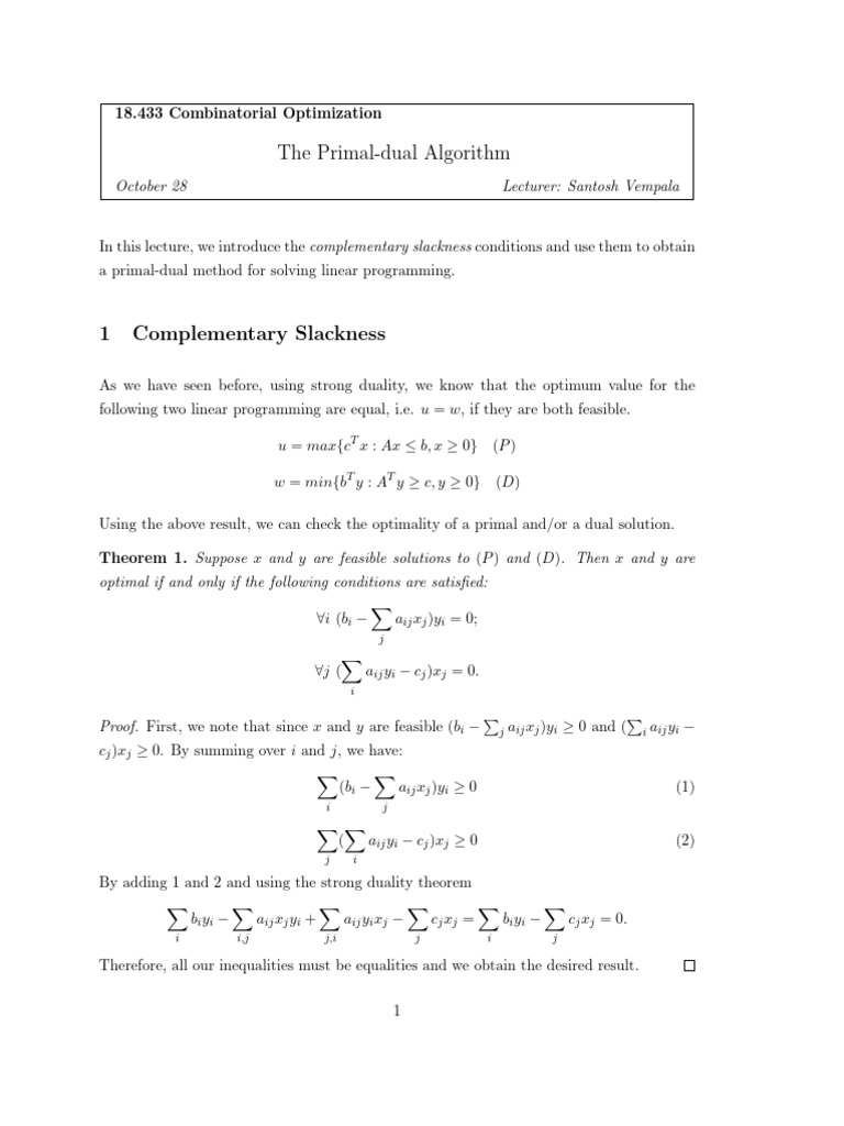 15_l15ThePrimeDualAlgorithm | Download Free PDF | Linear Programming | Algorithms