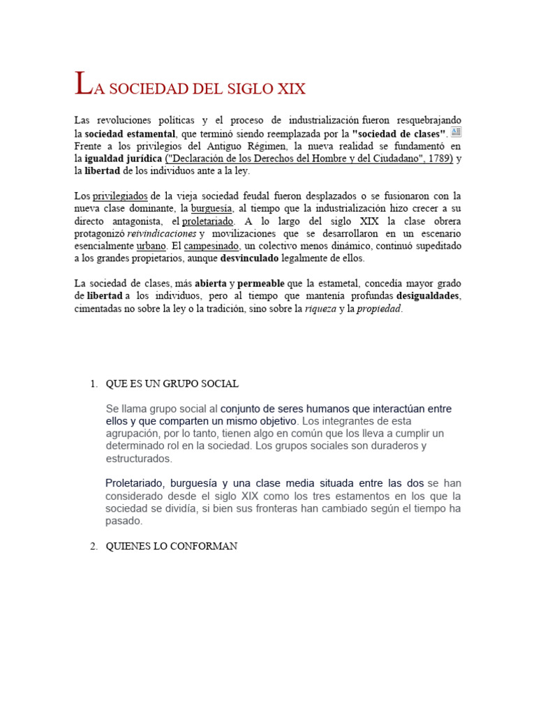 LA SOCIEDAD DEL SIGLO XIX | Descargar gratis PDF | Sociedad | Ecuador