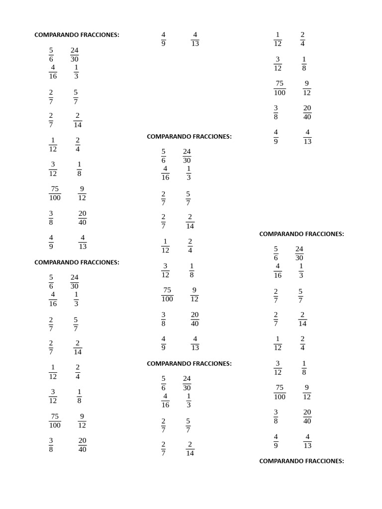 Comparación de Fracciones Matemáticas | PDF