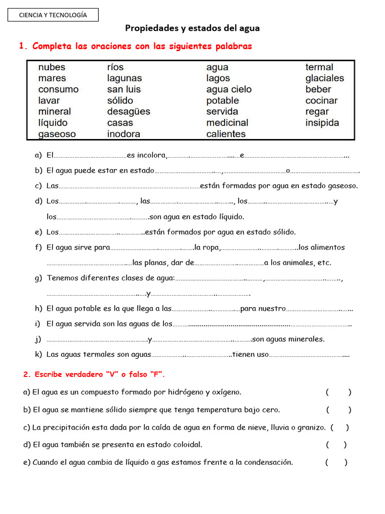 FICHA DE CIENCIA Propiedades y Estados Del Agua 19 DE MARZO | PDF ...
