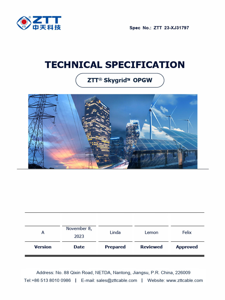 ZTT Opgw | PDF | Optical Fiber | Electronics