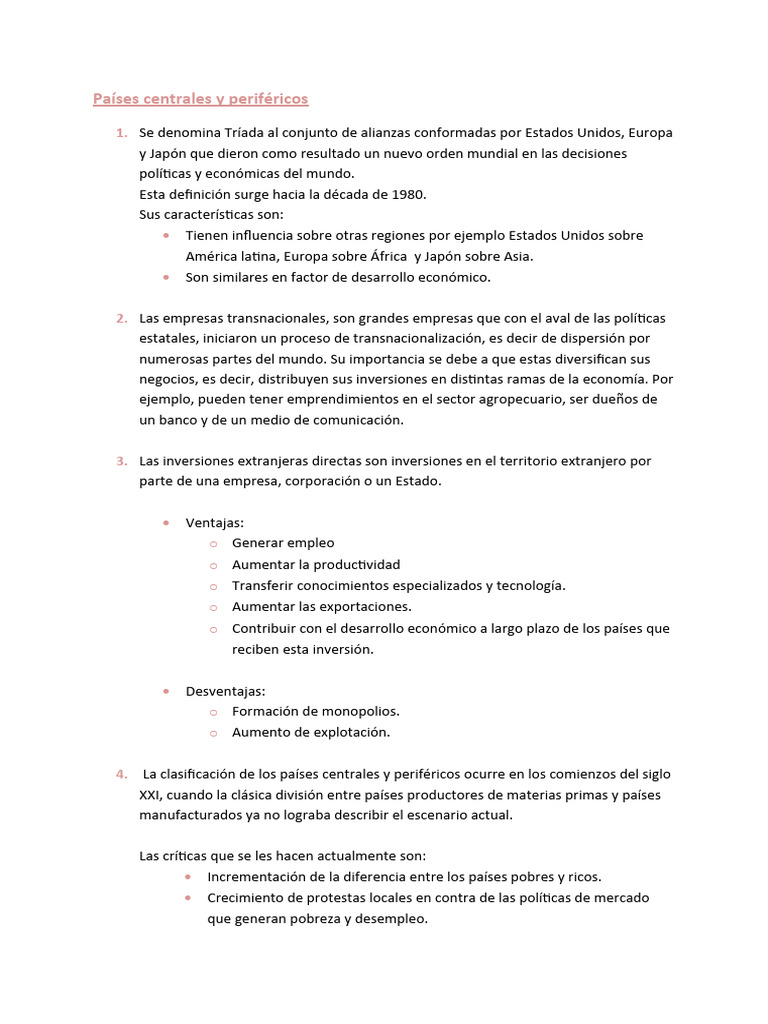 Países Centrales y Periféricos | PDF