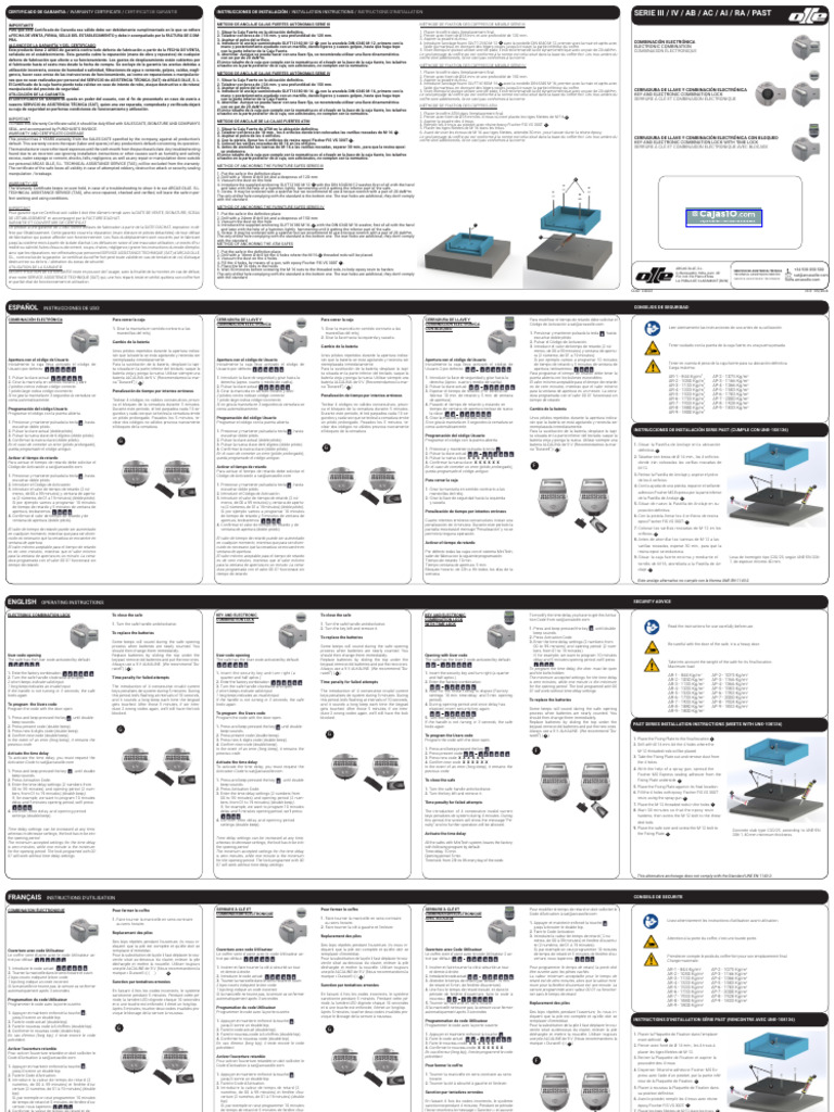 Olle Caja Fuerte Serie IV Atm e Instrucciones | PDF | Herramientas | Bienes manufacturados