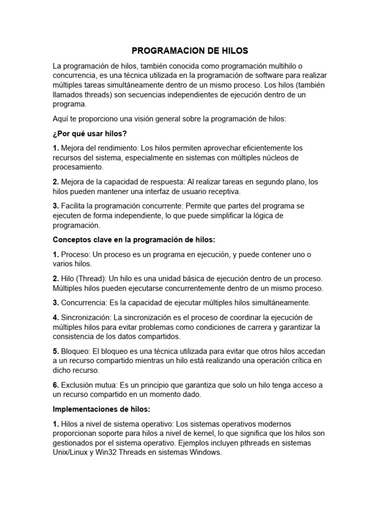 Programacion de Hilos | PDF | Hilo (Computación) | Proceso (Computación)