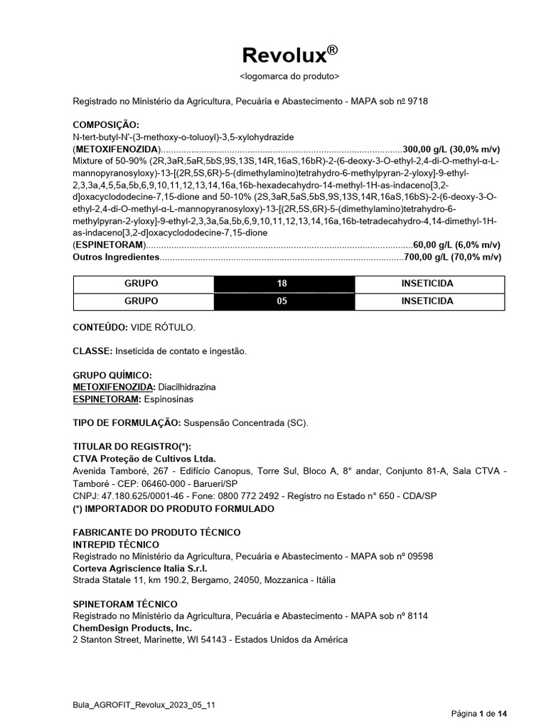 Bula Revolux Corteva La BR v1 | PDF | Embalagem e rotulagem | Inseticida