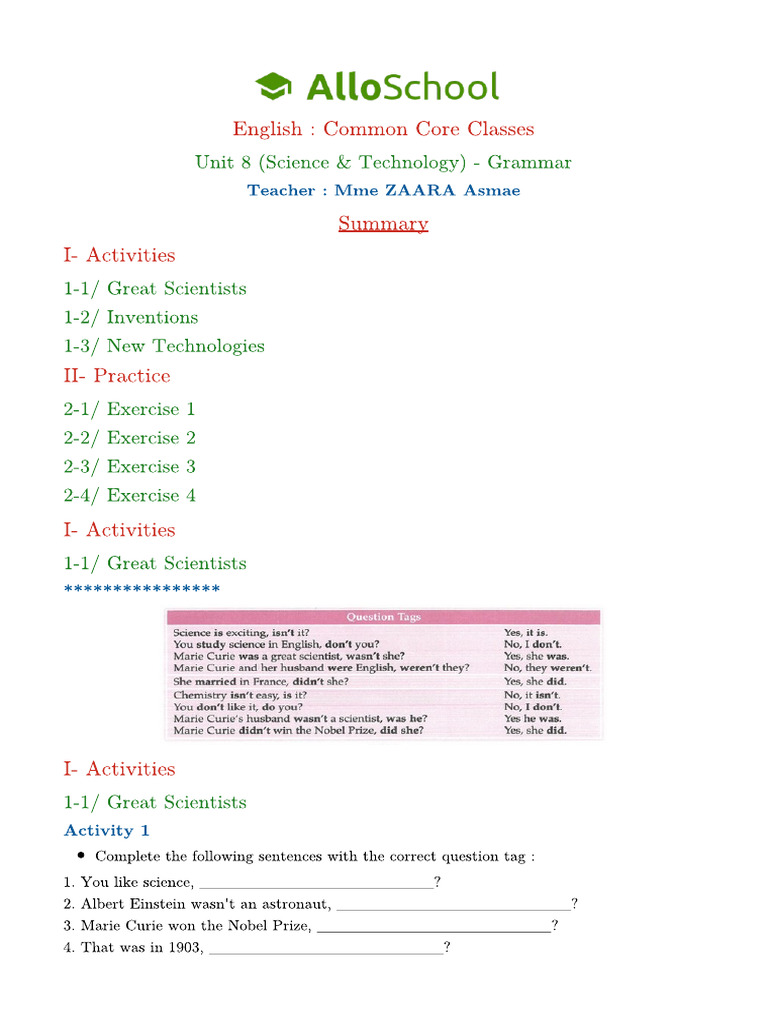 Unit 8 Science Technology Grammar 4 | PDF