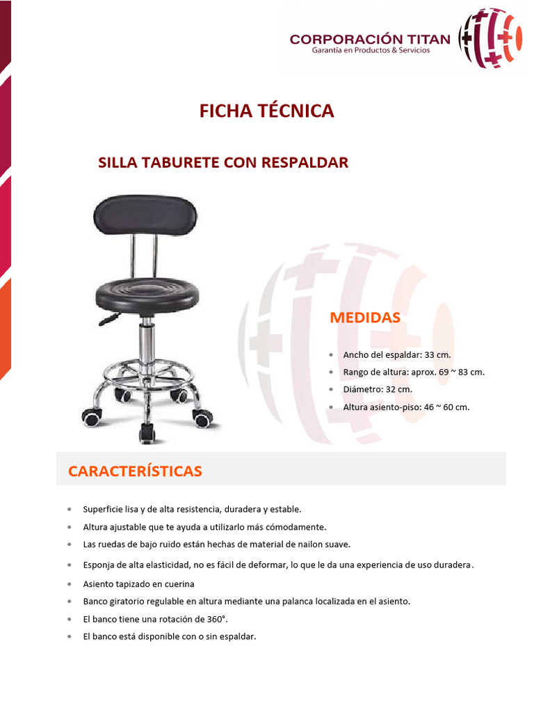 FT - Silla Taburete Con Respaldar STB-001 Titan | PDF