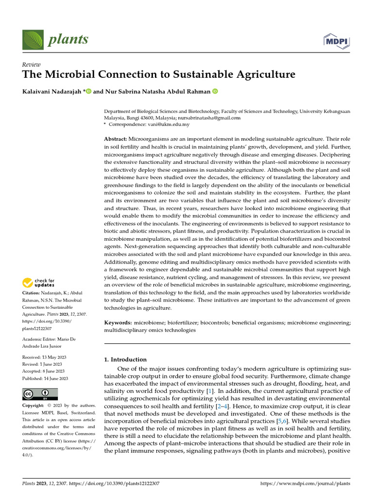 The Microbial Connection To Sustainable Agriculture | PDF | Microorganism | Plant Hormone
