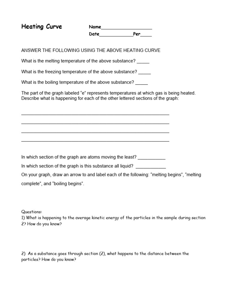 Heating Curve Worksheet | PDF | Temperature | Melting Point