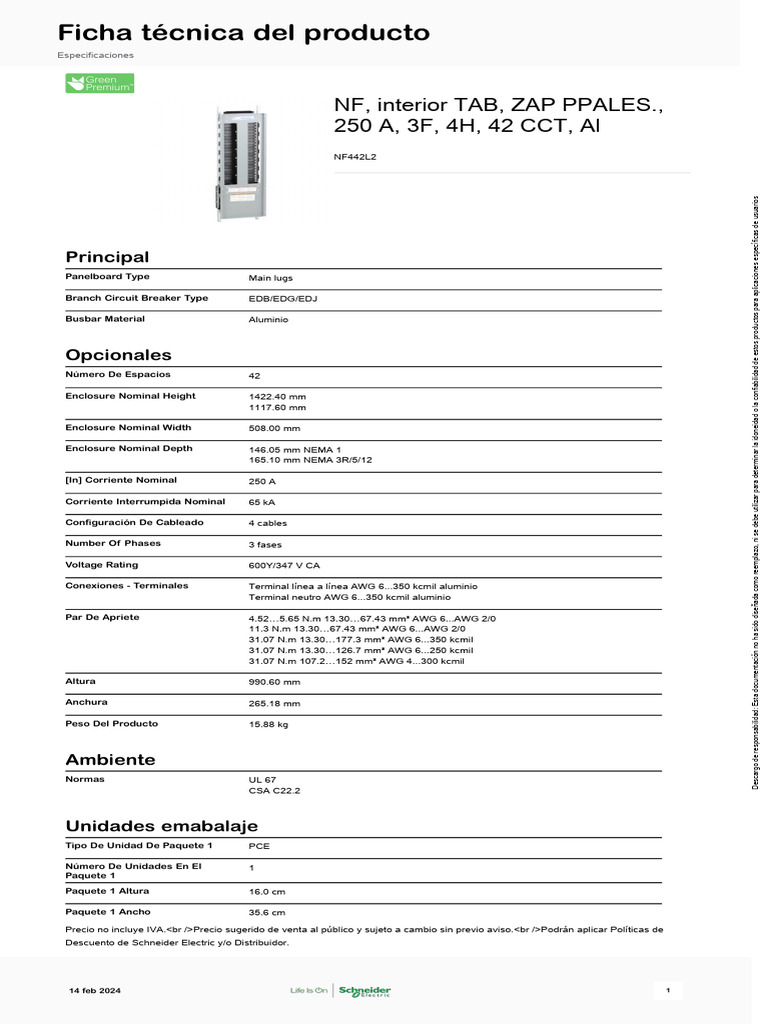 Schneider Electric - Tableros-de-distribución-eléctrica-NF - NF442L2 ...