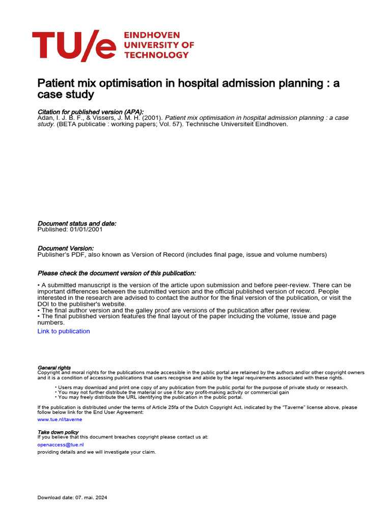 Patient Mix Optimisation in Hospital Admission Planning: A Case Study ...