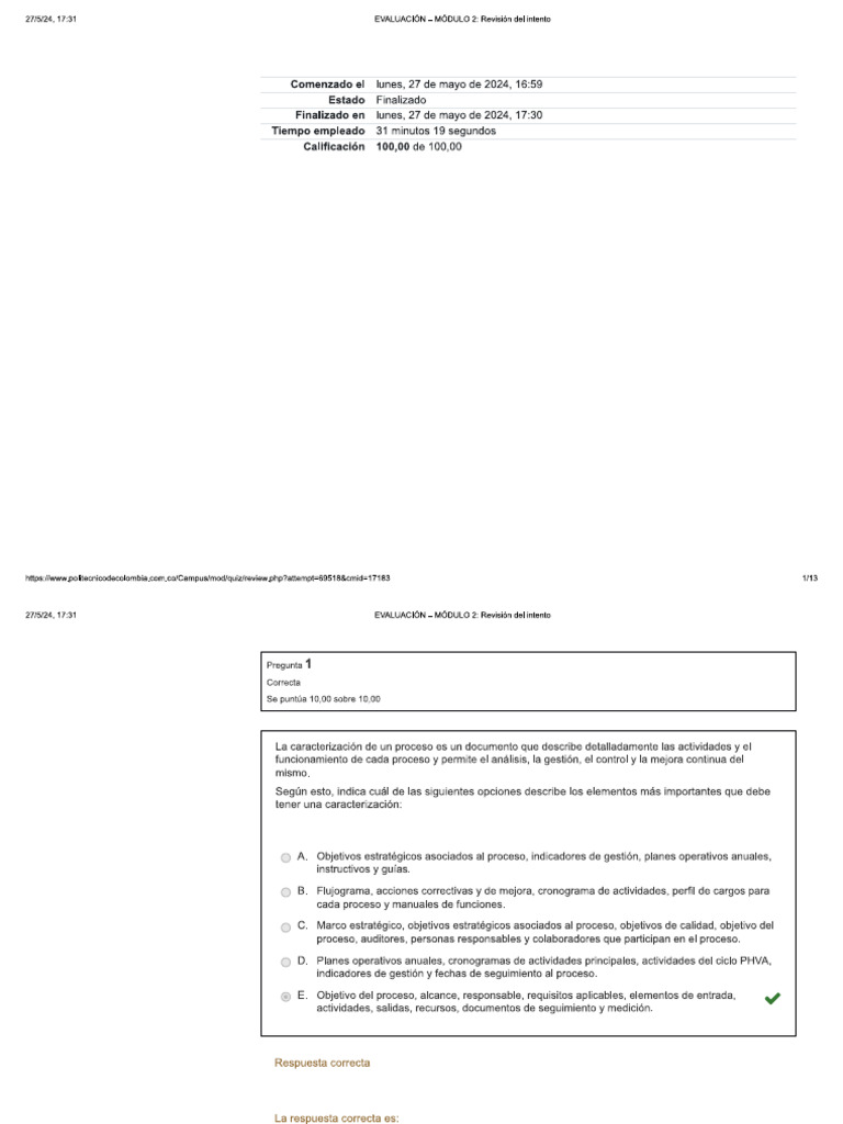 EVALUACIÓN - MÓDULO 2 - Gerencia de La Calidad - ISO 9001 de 2015 | PDF